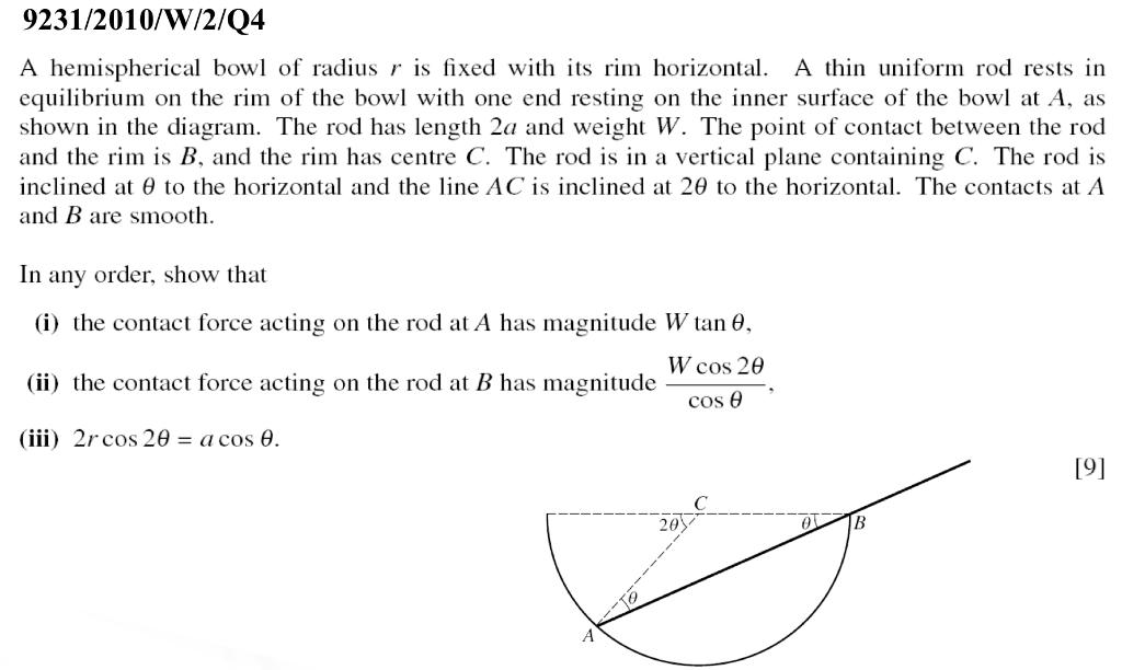 Solved 9231/2010/W/2/Q4 A hemispherical bowl of radius r is | Chegg.com