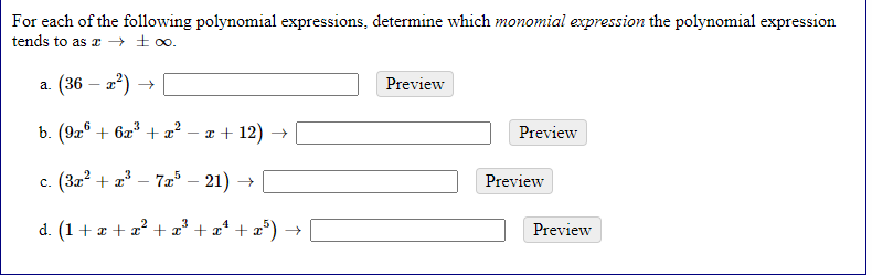 Solved For each of the following polynomial expressions, | Chegg.com