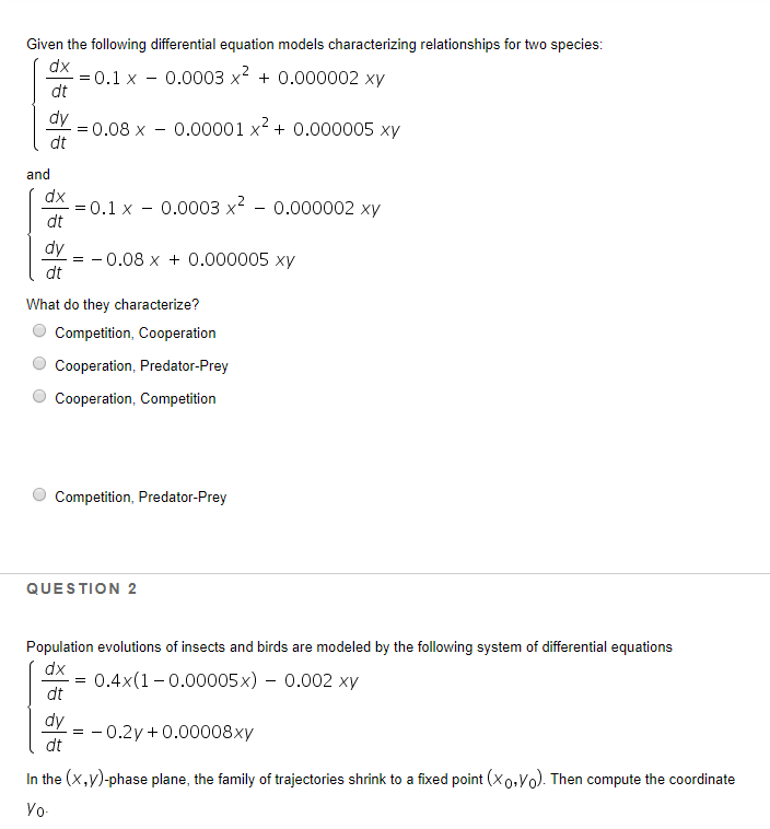 Solved Given the following differential equation models | Chegg.com