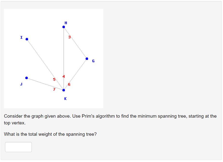 Solved H I G K Consider the graph given above. Use Prim's | Chegg.com