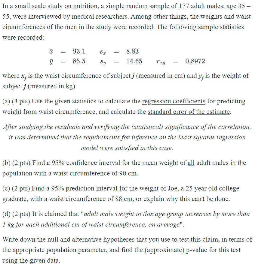 Solved In a small scale study on nutrition, a simple random | Chegg.com