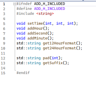 Solved \#ifndef ADD_H_INCLUDED \#include void setTime(int, | Chegg.com