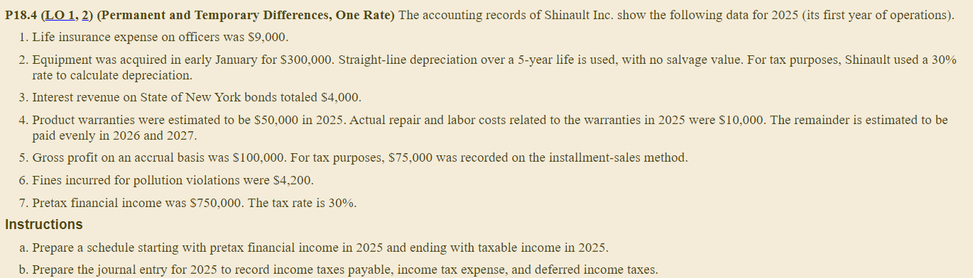 Solved P18.4 (LO 1, 2) (Permanent and Temporary Differences, | Chegg.com