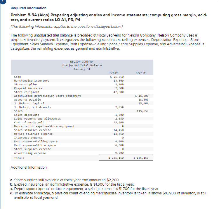 Solved Required Informatlon Problem 5-5A (Algo) Preparing | Chegg.com