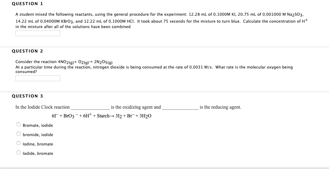 Solved QUESTION 1 A student mixed the following reactants, | Chegg.com