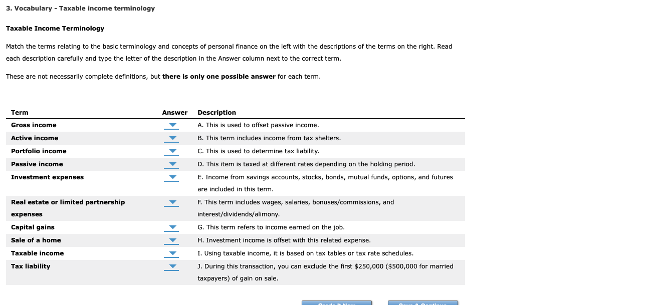 Solved 3. Vocabulary - Taxable income terminology Taxable | Chegg.com