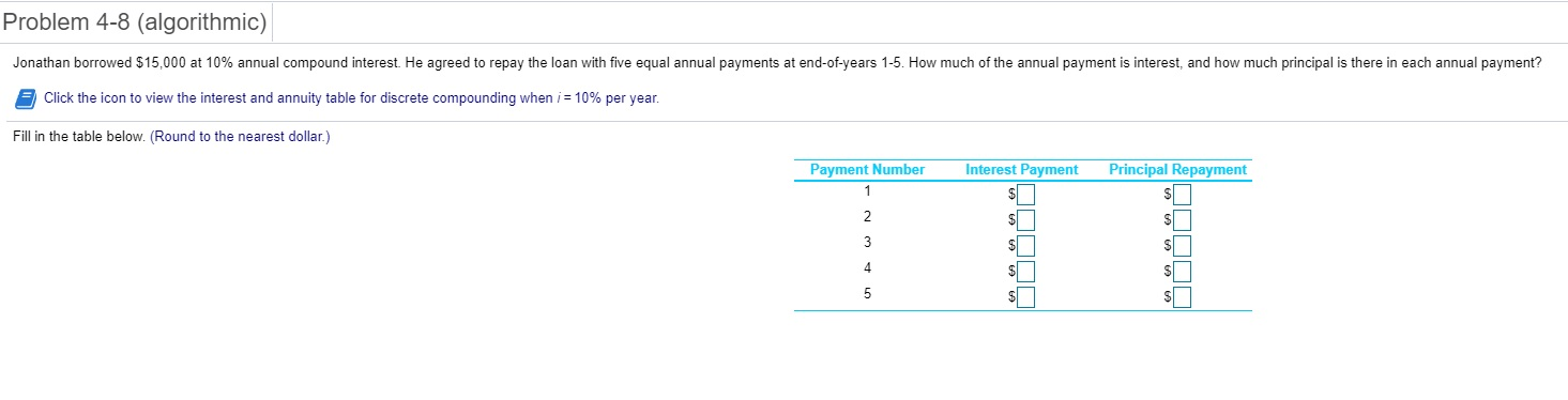 Solved Problem 4-8 (algorithmic) Jonathan borrowed $15,000 | Chegg.com