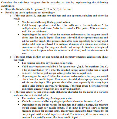 Solved Complete the calculator program that is provided to | Chegg.com