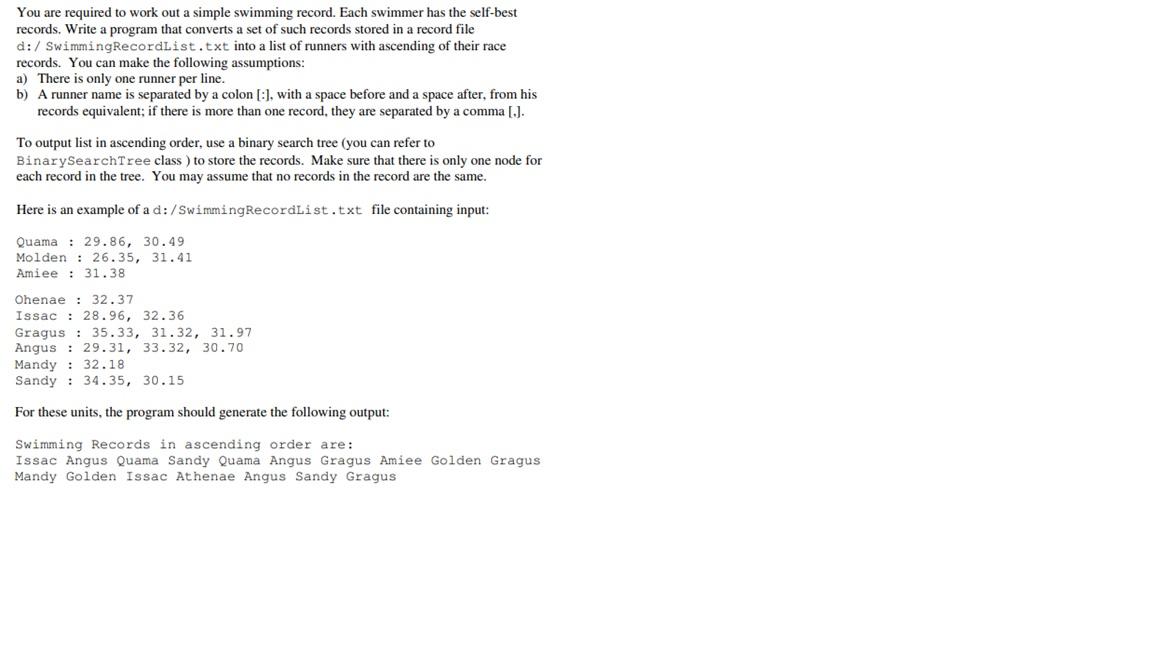 Solved You are required to work out a simple swimming | Chegg.com