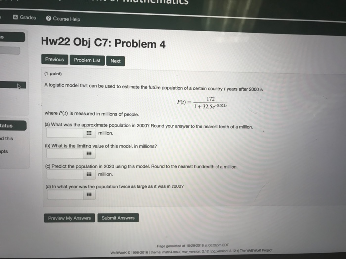 Solved Grades Course Help Hw22 Obj C7: Problem 4 Previous | Chegg.com Solved Grades Course Help Hw22 Obj C7: Problem 4 Previous | Chegg.com