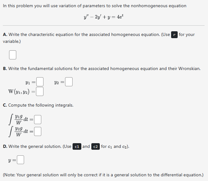 Solved In this problem you will use variation of parameters | Chegg.com
