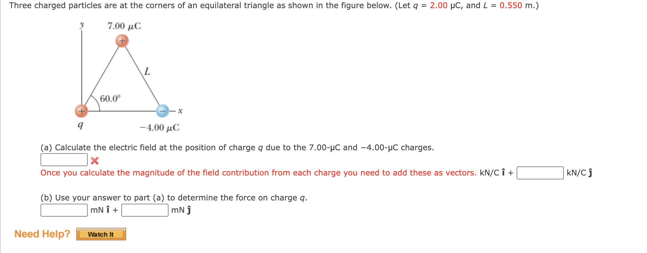 Solved Three charged particles are at the corners of an | Chegg.com