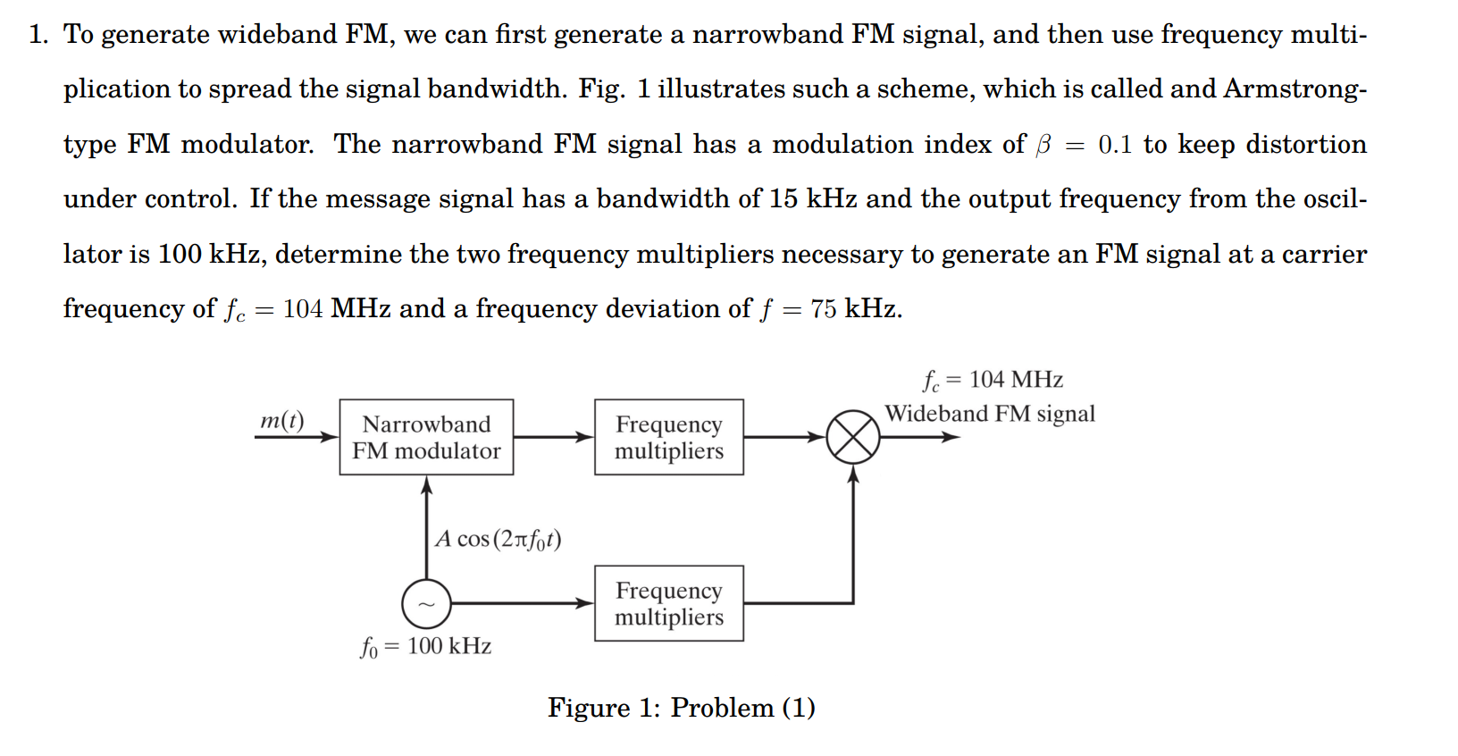 Solved 1. To generate wideband FM, we can first generate a | Chegg.com