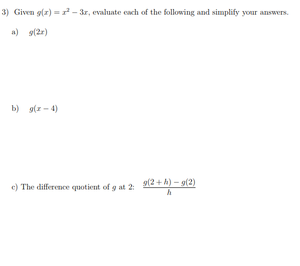 Solved 3) Given gx)3, evaluate each of the following and | Chegg.com