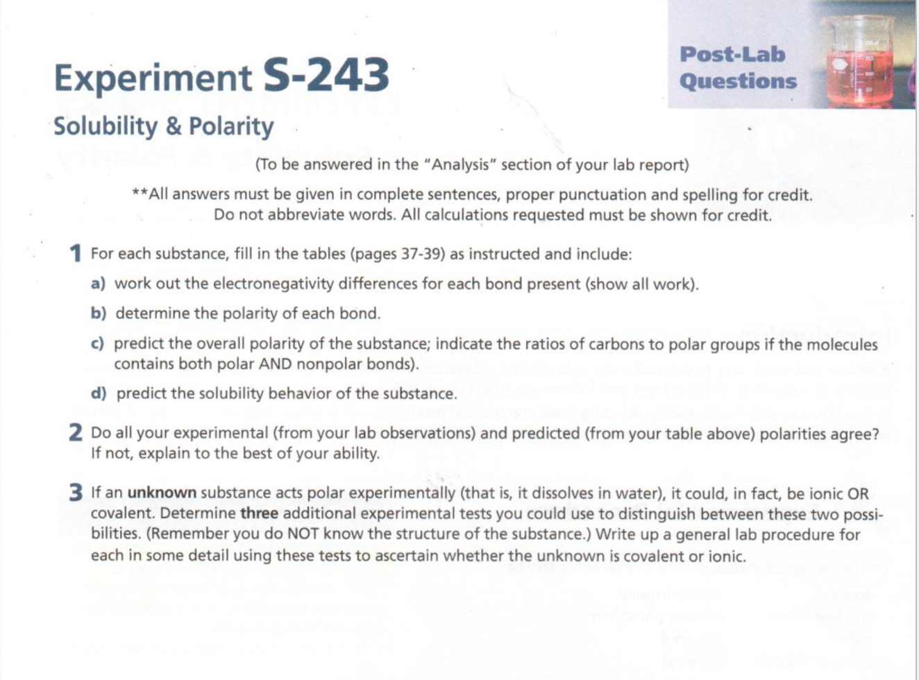 Solved Exp S243 Solubility \& Polarity A* In this experiment | Chegg.com