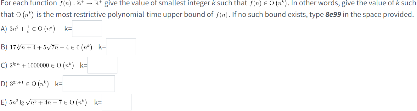Solved For each function f(n):Z+→R+give the value of | Chegg.com Solved For each function f(n):Z+→R+give the value of | Chegg.com
