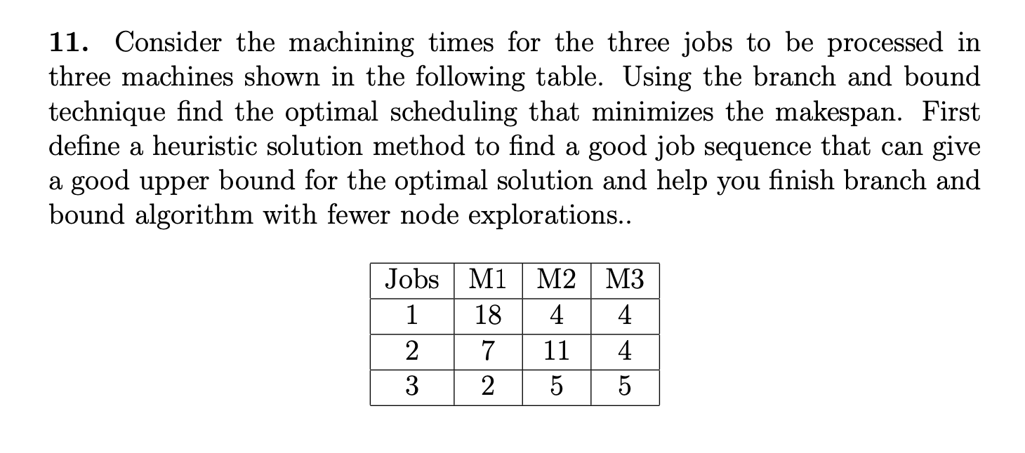 Solved 11. Consider the machining times for the three jobs | Chegg.com