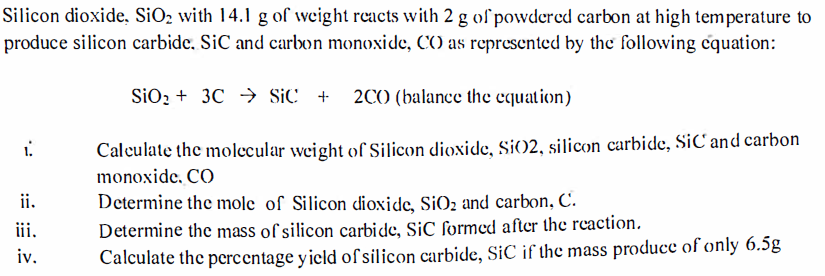 Solved Silicon dioxide, SiO2 with 14.1 g of weight reacts | Chegg.com