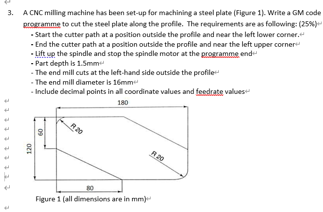 Solved 3. A CNC milling machine has been set-up for | Chegg.com