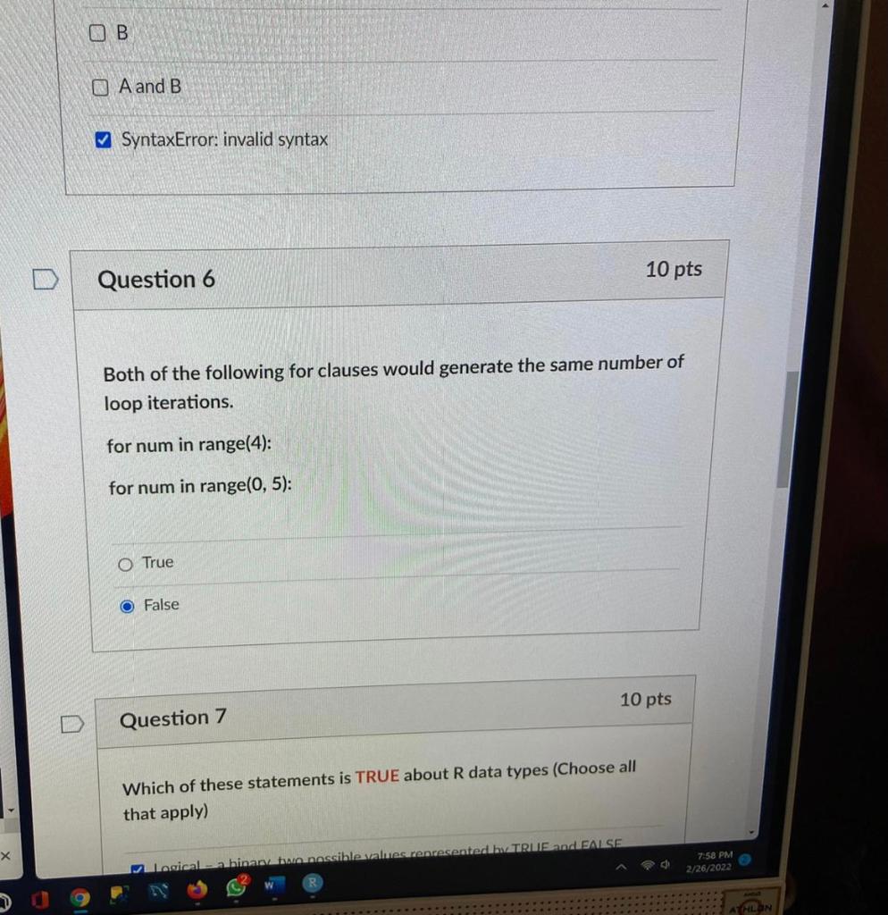 Solved ОВ A And B Syntaxerror Invalid Syntax Question 6 10 