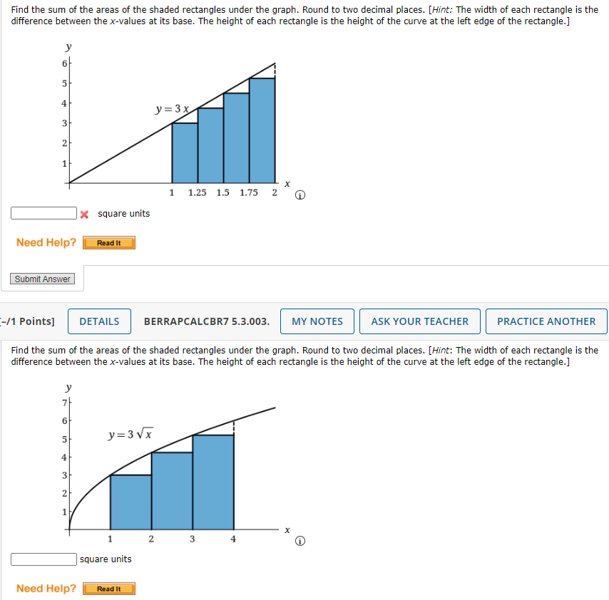 Solved Find the sum of the areas of the shaded rectangles | Chegg.com