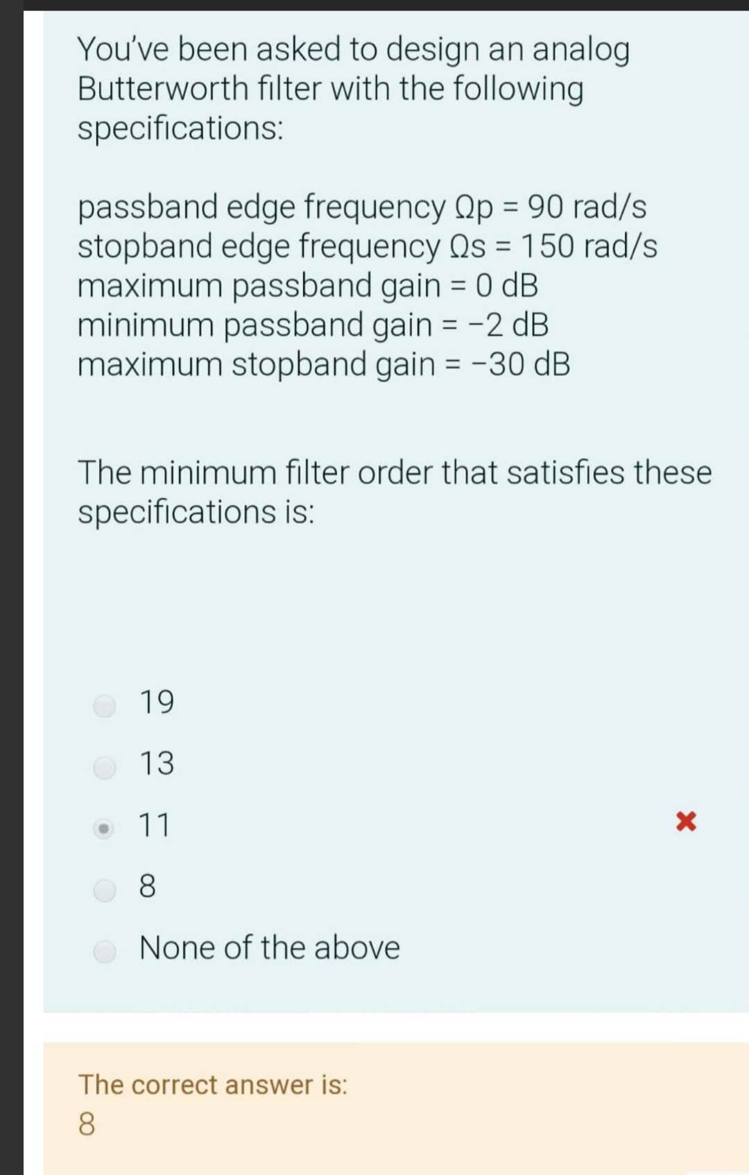 Solved Butterworth filter with the following specifications: | Chegg.com