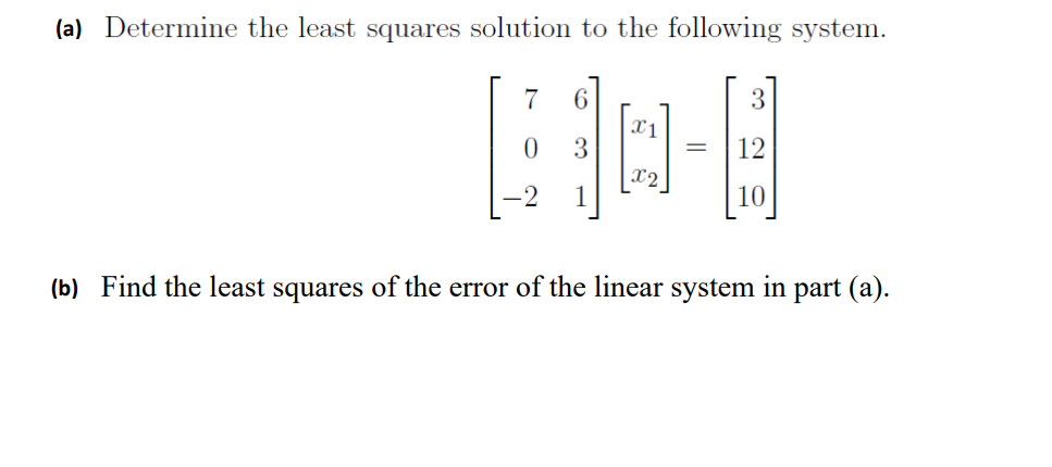 Solved (a) ﻿Determine the least squares solution to the | Chegg.com