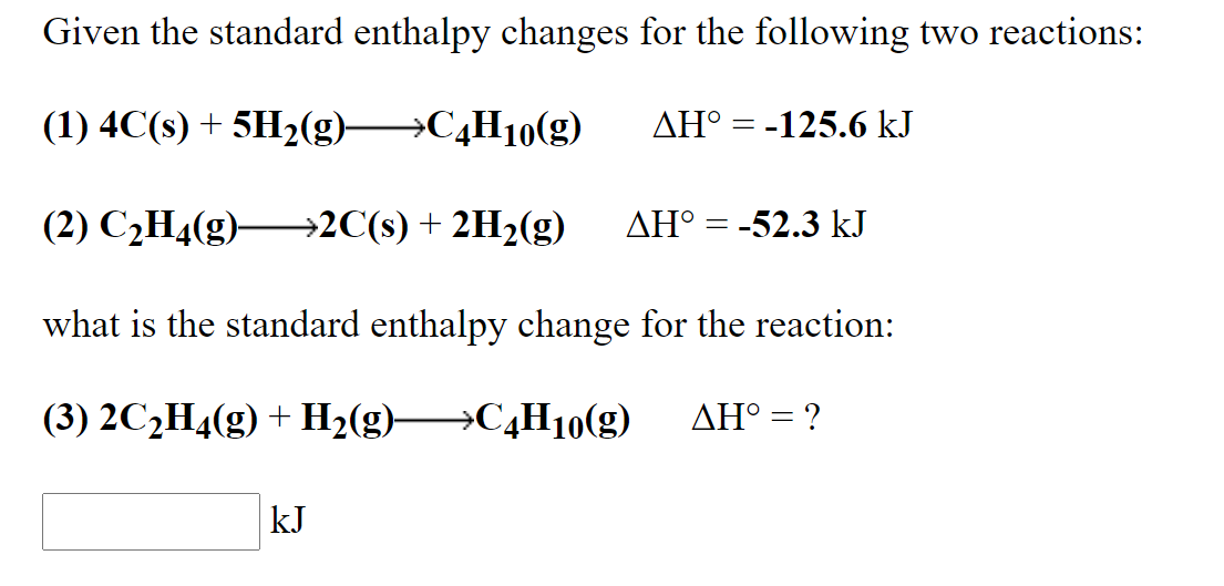 Solved Given the standard enthalpy changes for the following | Chegg.com