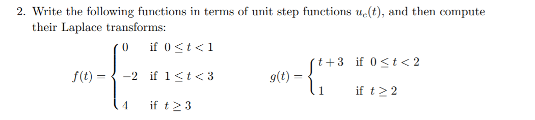 Solved 2. Write the following functions in terms of unit | Chegg.com
