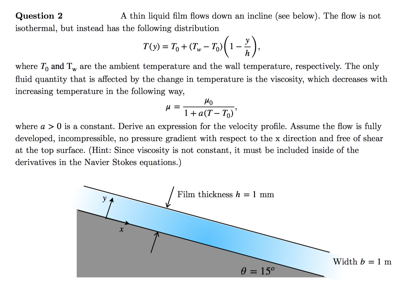 Solved Question 2 A thin liquid film flows down an incline | Chegg.com