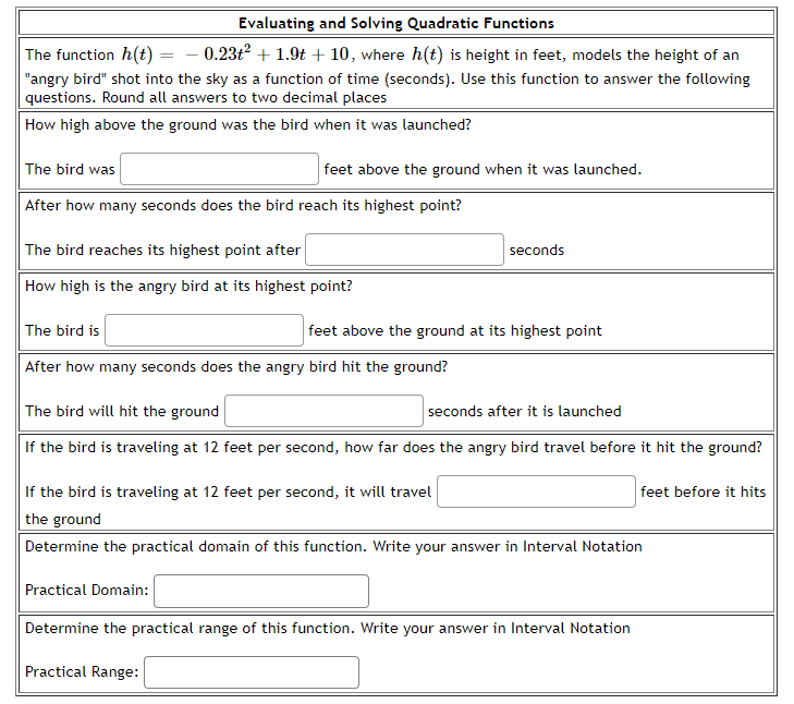 Solved Evaluating and Solving Quadratic Functions The | Chegg.com