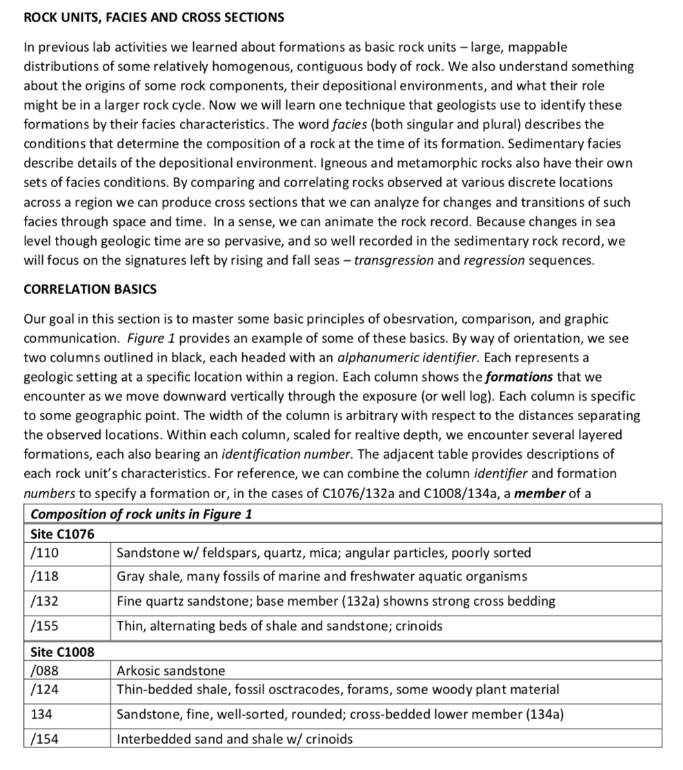 Solved ROCK UNITS, FACIES AND CROSS SECTIONS In previous lab | Chegg.com