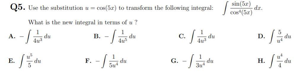 Solved Q5. Use the substitution u = cos(52) to transform the | Chegg.com