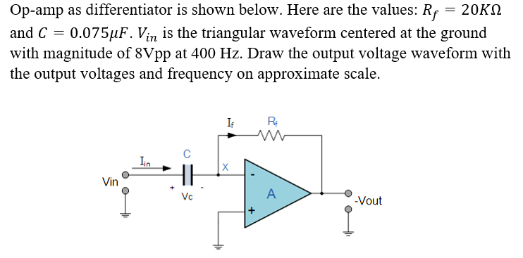 Solved = Op-amp as differentiator is shown below. Here are | Chegg.com