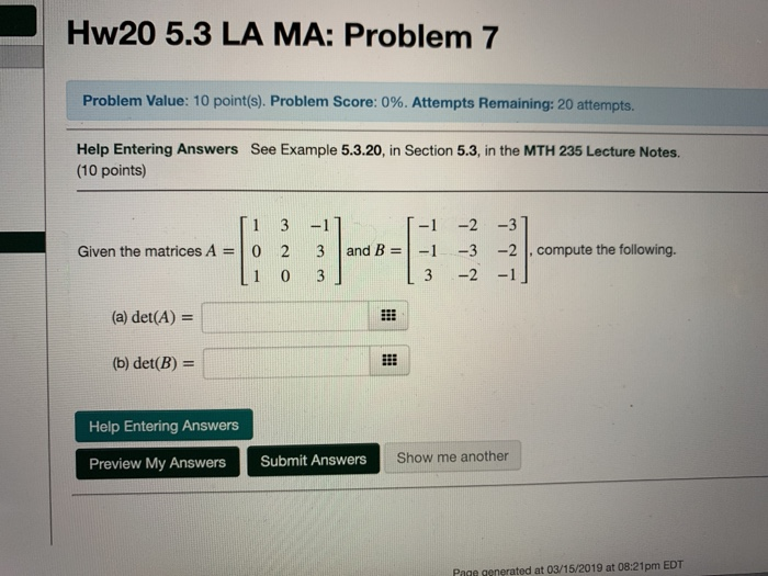 Solved Hw20 5.3 LA MA: Problem 7 Problem Value: 10 point(s). | Chegg.com