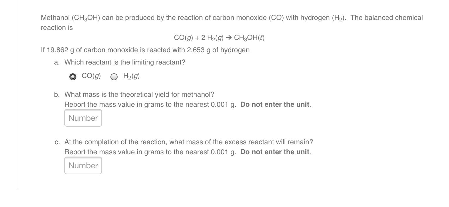 Solved Methanol (CH3OH) can be produced by the reaction of | Chegg.com