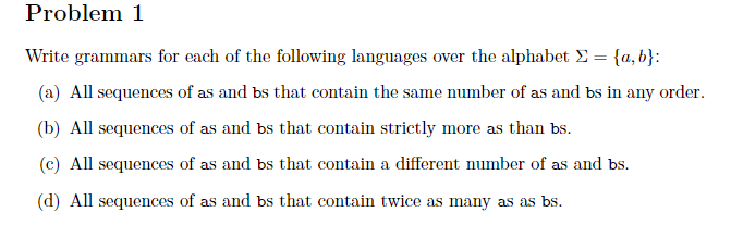 Solved Write grammars for each of the following languages | Chegg.com