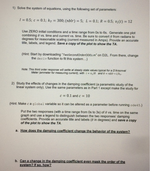 MAE 3724, Systems Analysis - Fall 2018 MATLAB | Chegg.com