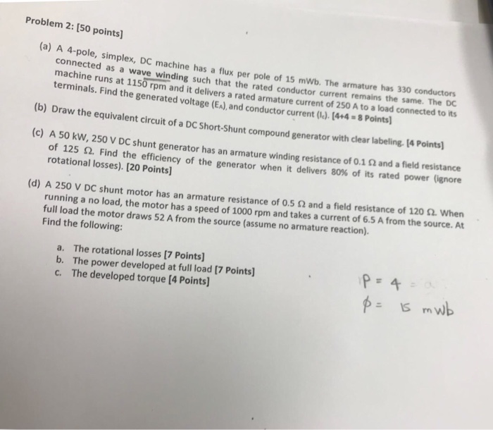 Solved Problem 2: [50 points] machine has a flux per pole of | Chegg.com