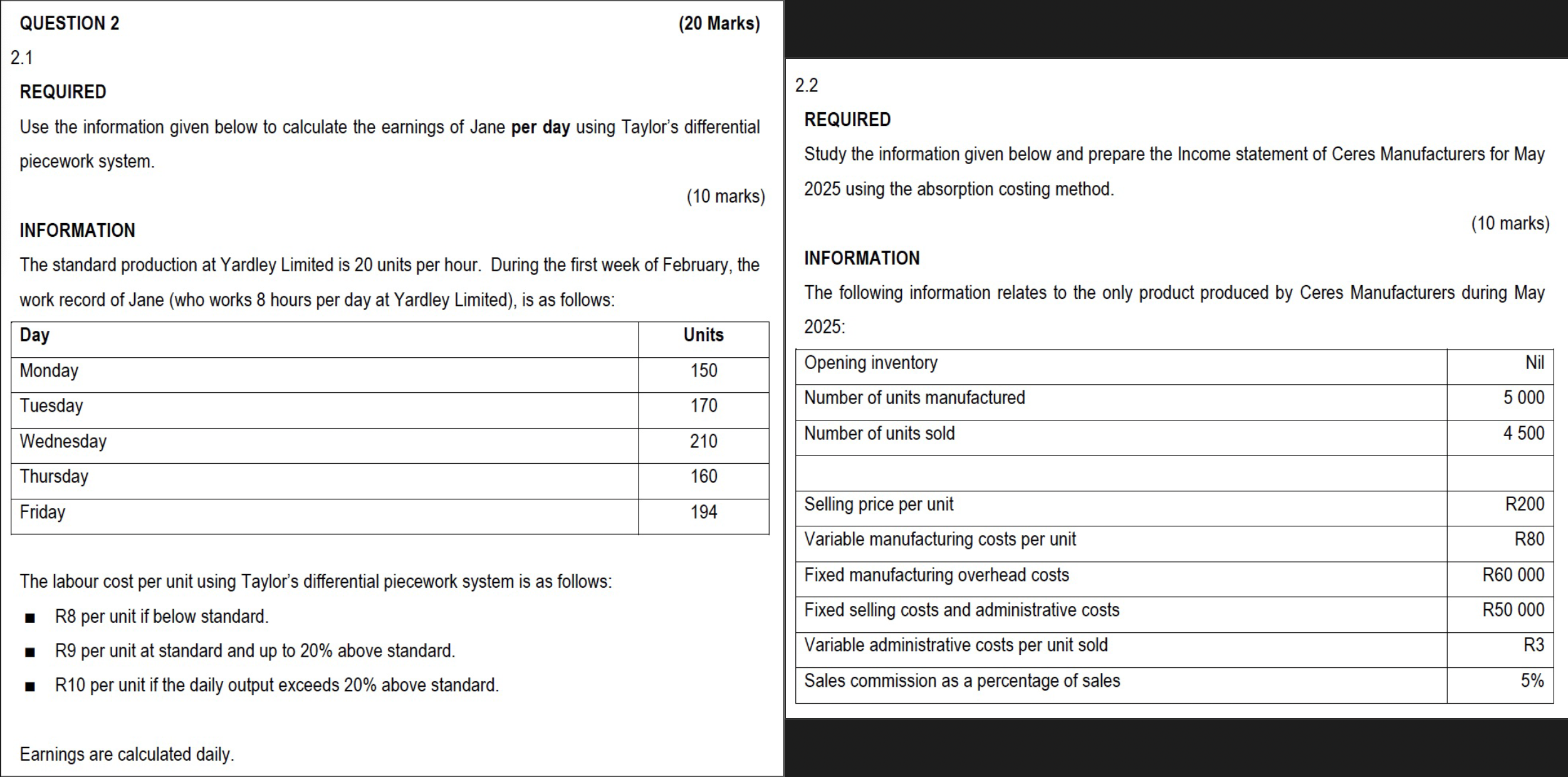 Solved QUESTION 2(20 ﻿Marks)2.1REQUIREDUse the information | Chegg.com