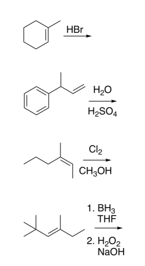 Solved HBr H20 H2SO4 Cl2 CH30H 1. BH3 THF 2. H202 NaOH | Chegg.com