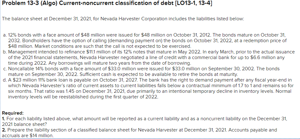 Solved Problem 13-3 (Algo) Current-noncurrent classification | Chegg.com