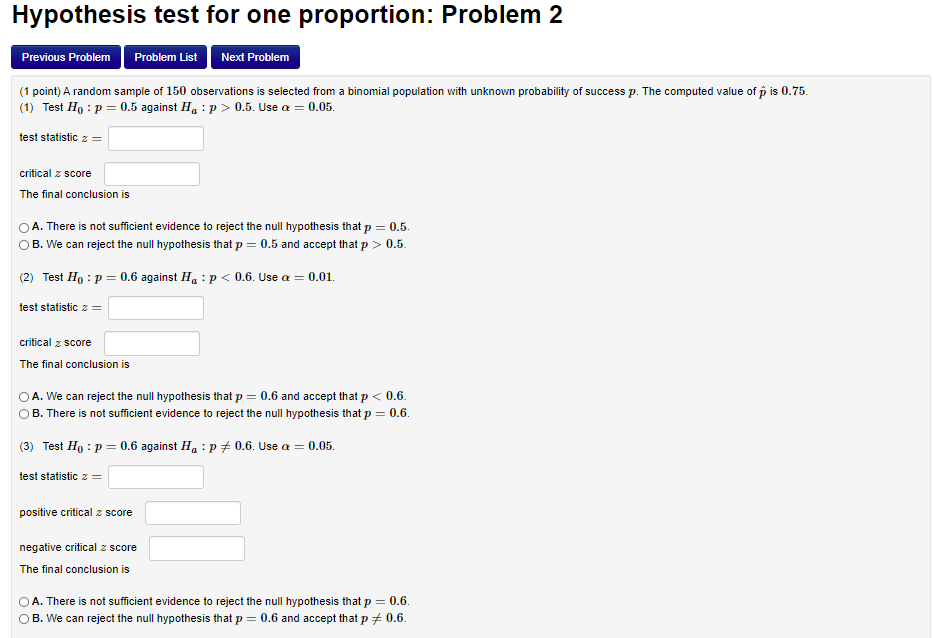Solved Hypothesis test for one proportion: Problem 2 | Chegg.com