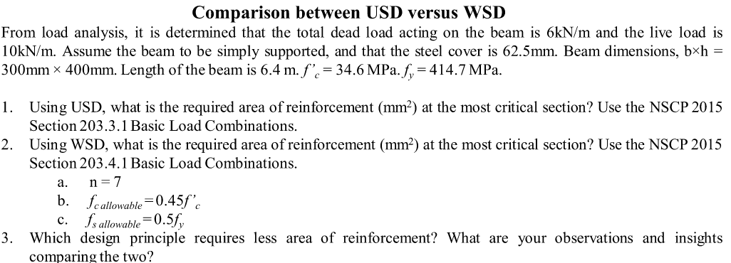Solved Comparison between USD versus WSD From load analysis, | Chegg.com