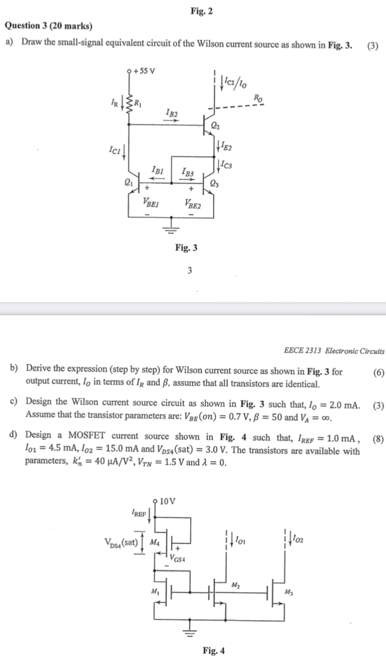 Solved Fig. 2 Question 3 (20 marks) a) Draw the small-signal | Chegg.com