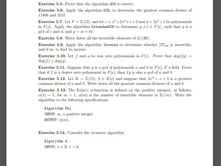 Solved Exercise 5.6. Apply the algorithm GCD, to determine | Chegg.com