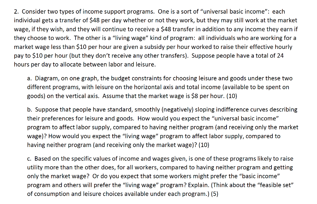 Solved 2. Consider two types of income support programs. One | Chegg.com