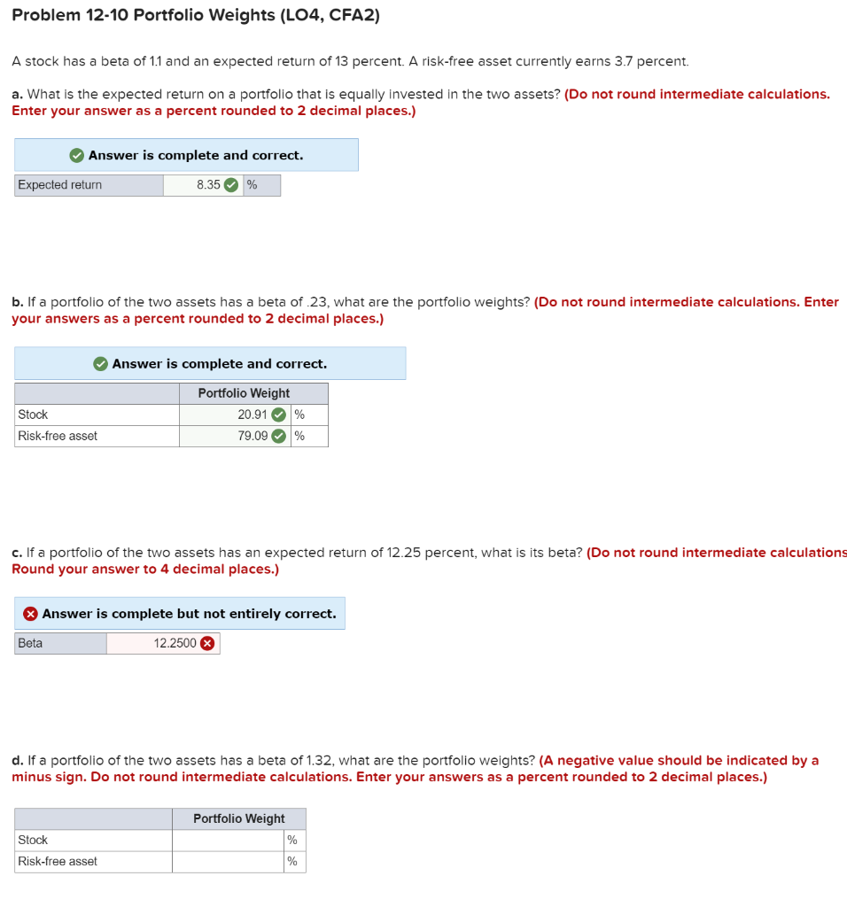 Solved Problem 12-10 Portfolio Weights (LO4, CFA2) A stock | Chegg.com