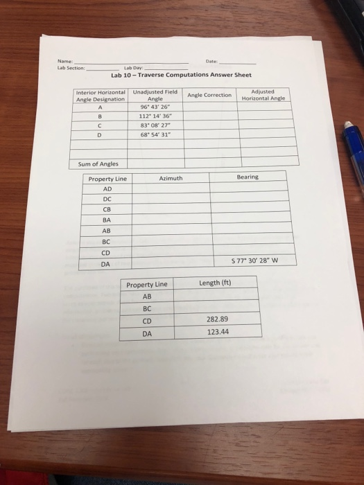 Solved Lab Section: Lab Day Lab 10-Traverse Computations | Chegg.com