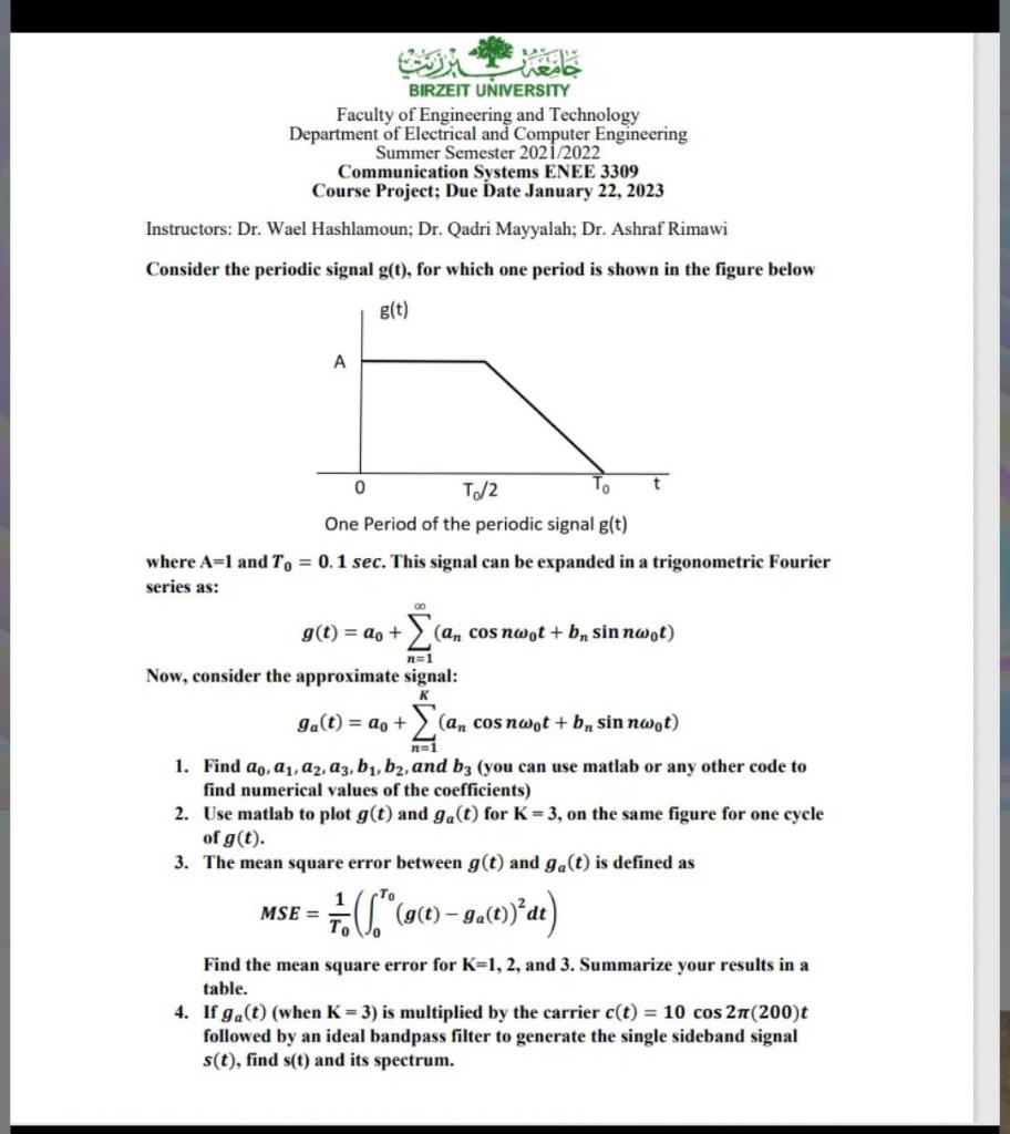 Solved Faculty of Engineering and Technology Department of | Chegg.com